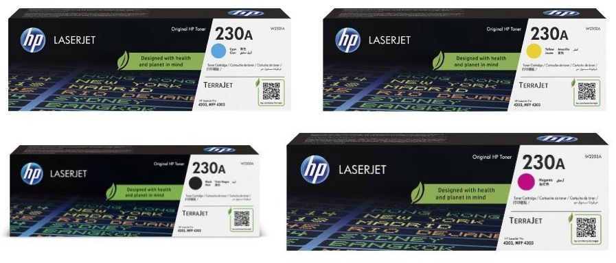 Genuine 4 Pack HP #230A Colour Laserjet Toner Cartridge Bundle (W2300A ...