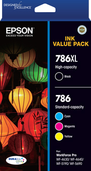 Genuine Epson 786XL Black + 786 Std (C,M,Y) Value Pack Ink Cartridge